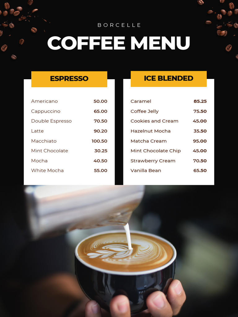 Coffee Menu: Ice Blended Espresso | PDF