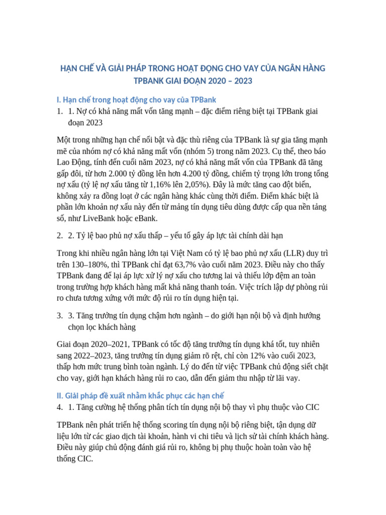 Han Che Va Giai Phap Cho Vay TPBank 2020 2023 | PDF