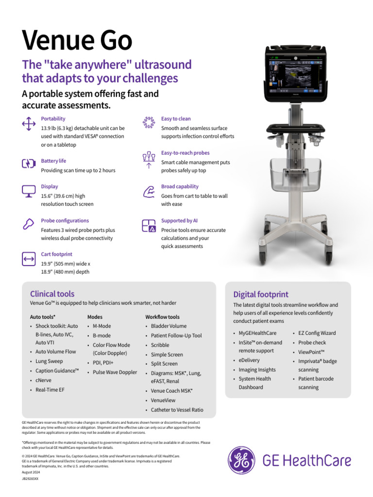 Venue Go Ultrasound Specifications | PDF | Medical Ultrasound | Medical ...