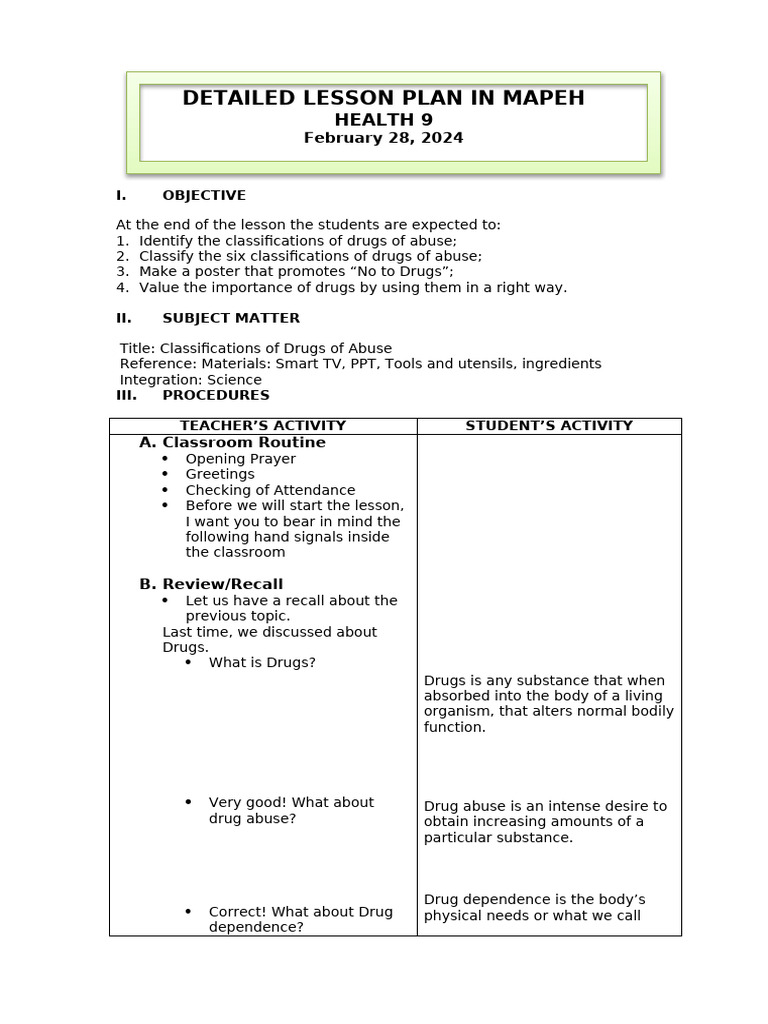 Drug Abuse Classifications Lesson Plan | PDF | Recreational Drug Use ...