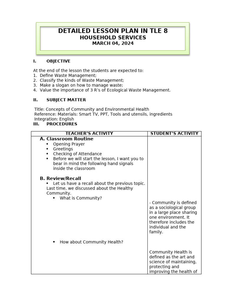 Detailed Lesson Plan in Mapeh-Health | PDF | Waste | Municipal Solid Waste