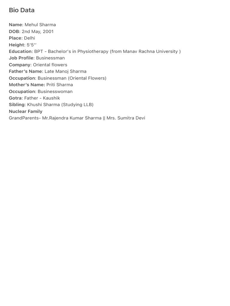 Bio Data | PDF
