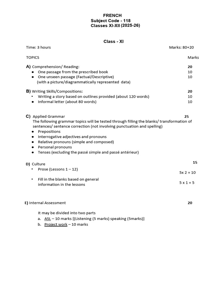 French SrSec 2025-26 | PDF | Pronoun | French Language