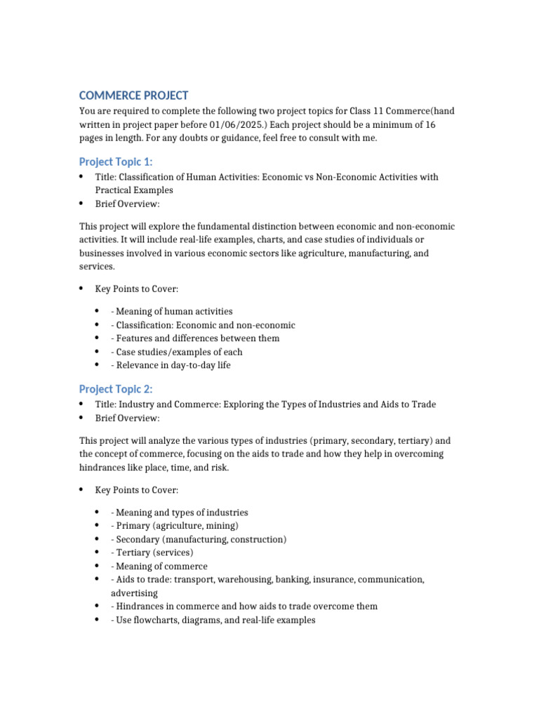 Commerce Project Topics Class11 | PDF
