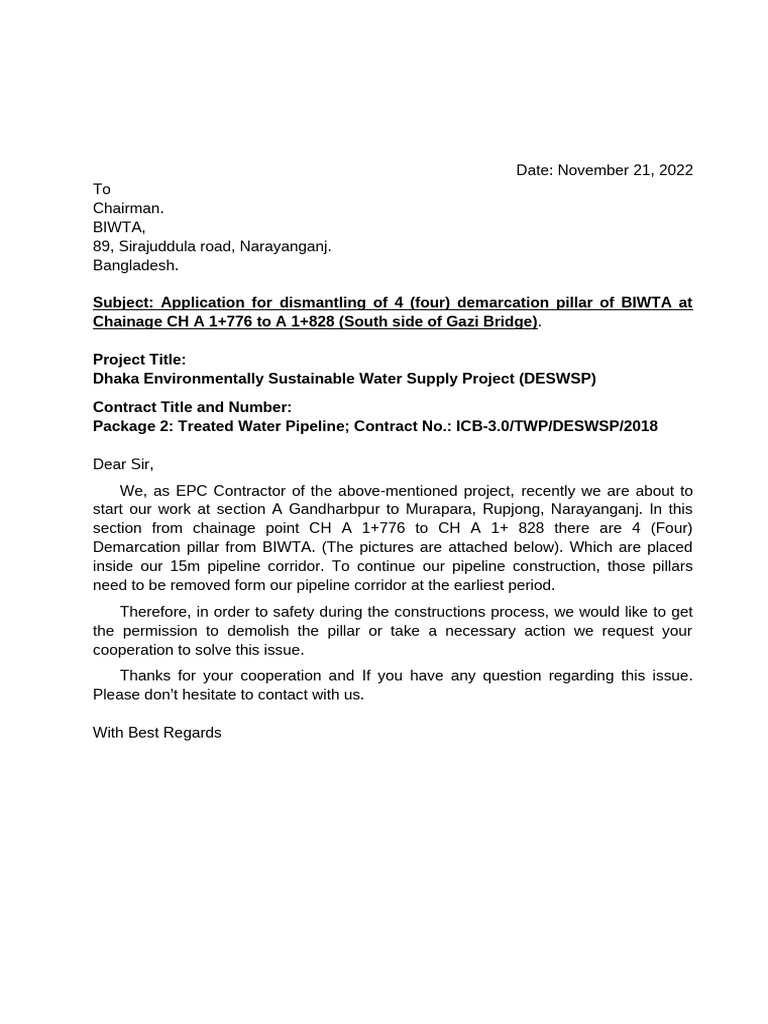 21.11.22 Request Letter To BIWTA | PDF