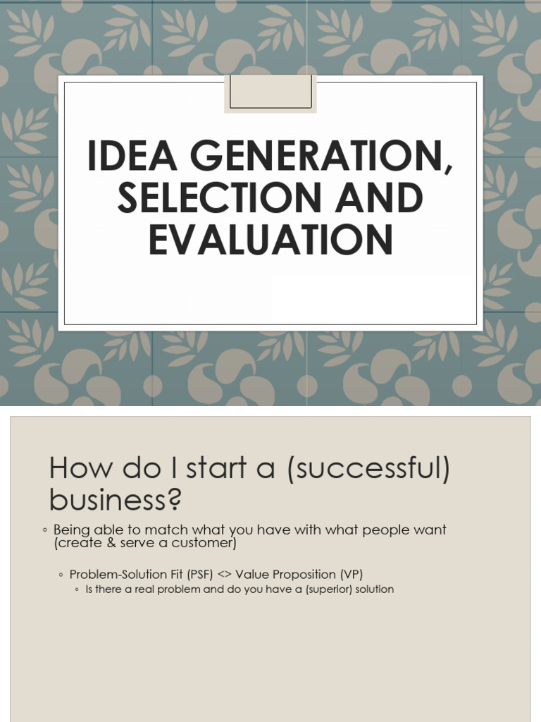 WEEK2-Idea Generation, Selection and Evaluation-update | PDF | Creativity | Business
