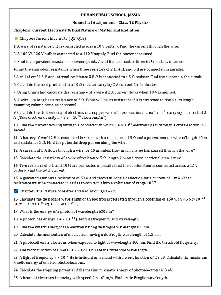 Class 12th Physics Assignment | PDF | Photoelectric Effect | Electric Current
