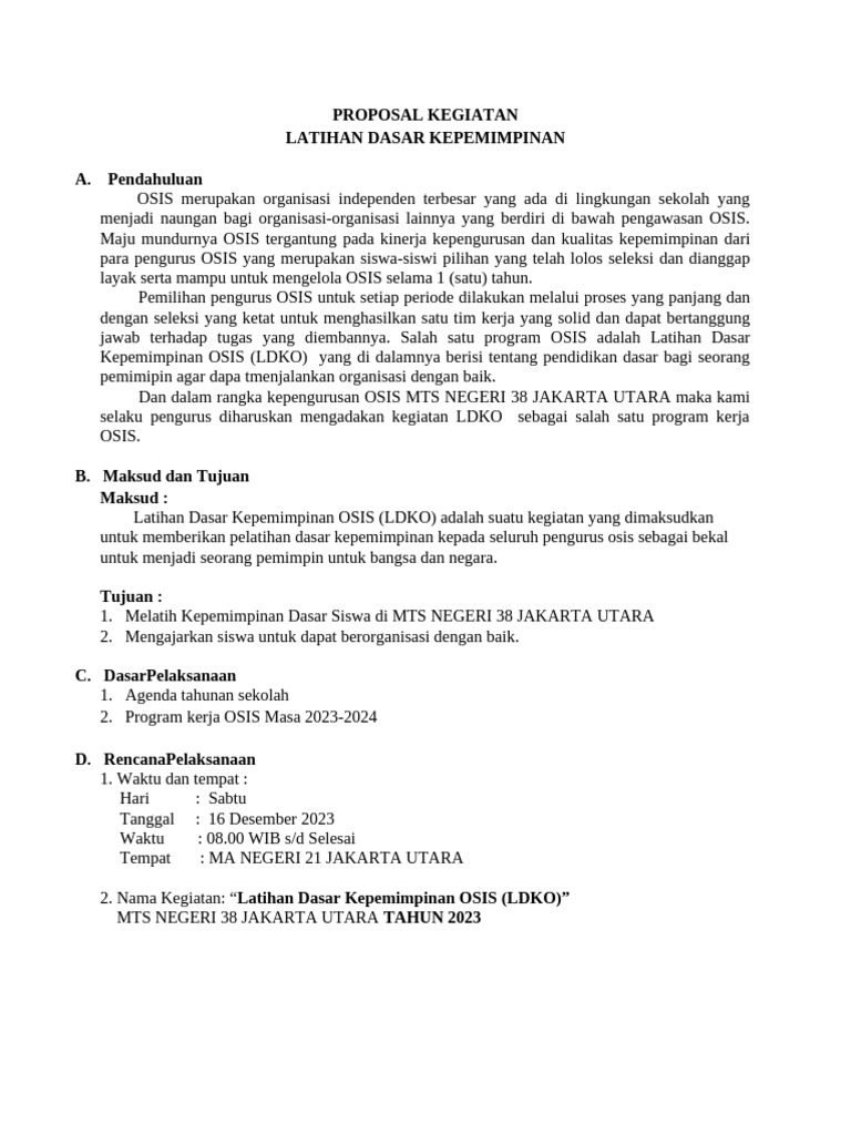 LDKO OSIS MTS Negeri 38 Jakarta 2023 | PDF