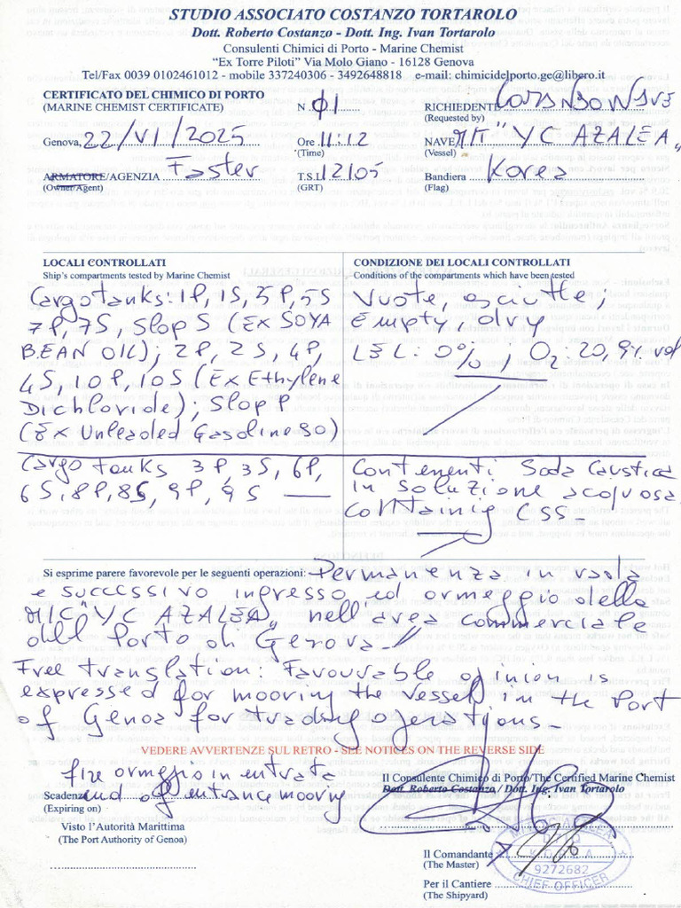Gas Free Certificate | PDF