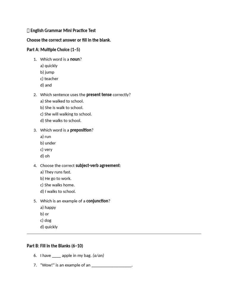 English Grammar Practice Test | PDF