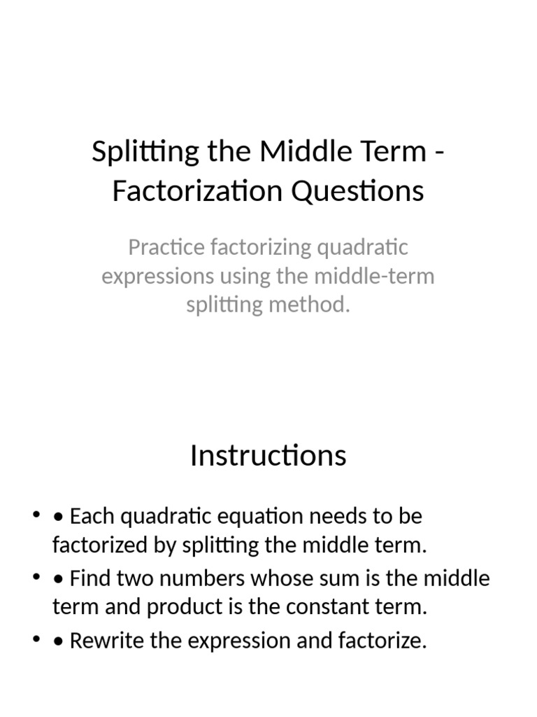 Splitting Middle Term Factorization | PDF