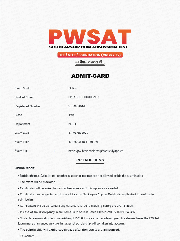 PW Nsat Harish | PDF
