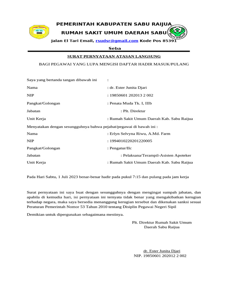 Surat Pernyataan Lupa Finger | PDF