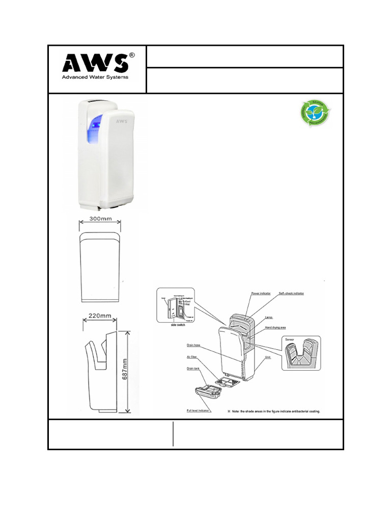 AWS S-A90-A Jet Speed Hand Dryer | PDF | Electromagnetism | Electrical ...