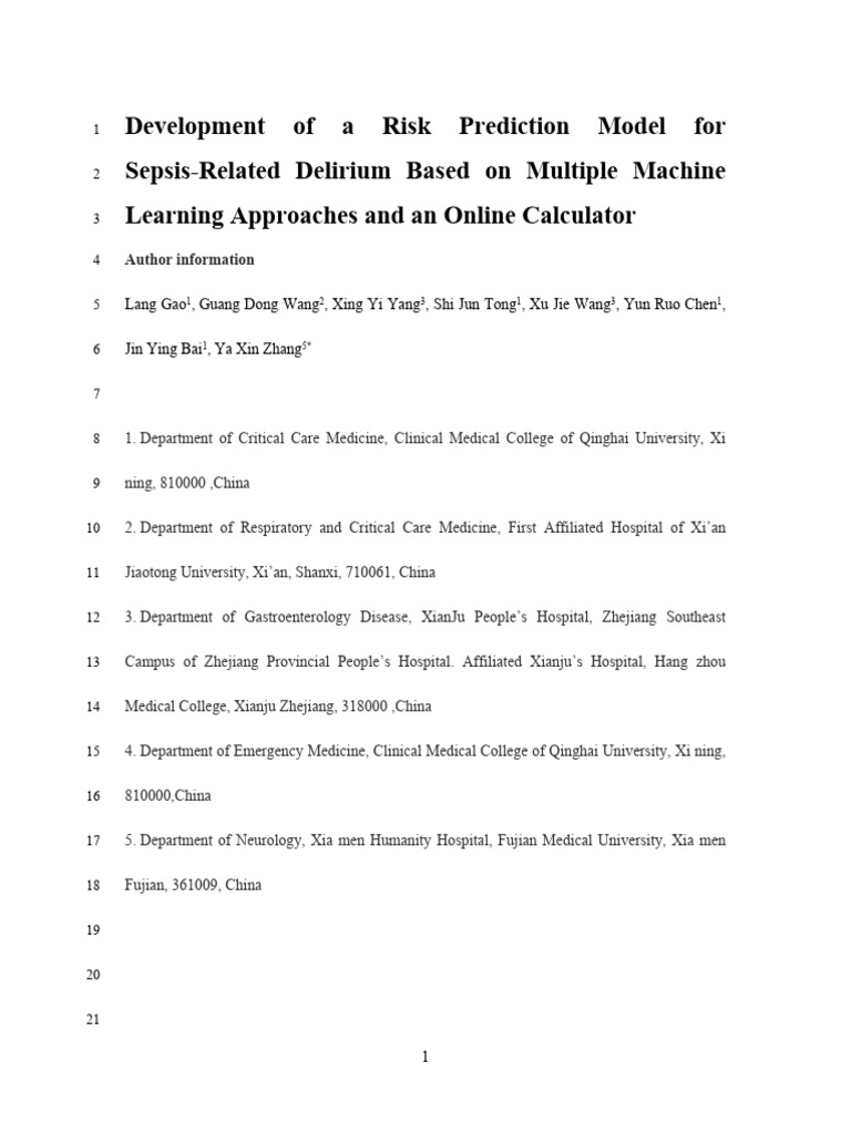 Development of A Risk Prediction Model For Sepsis | PDF | Intensive ...