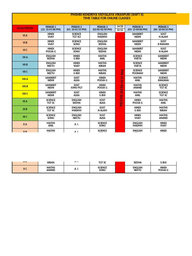 Online Class Timetable for PMSHRI KV | PDF