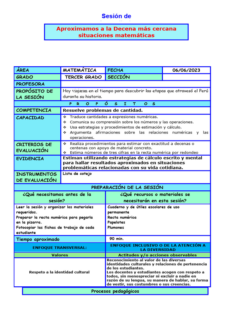 3 Sesion Aproximamos A La Decena Mas Cercana | PDF | Aprendizaje