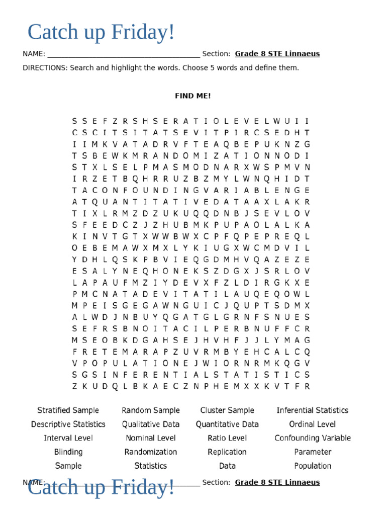 Catch Up Friday Word Search | PDF