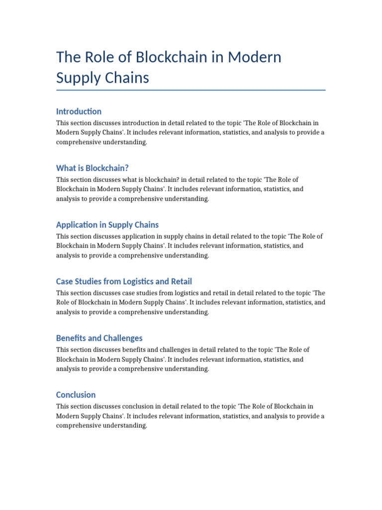 Report 5 The Role of Blockchain in Modern Supply Chains | PDF