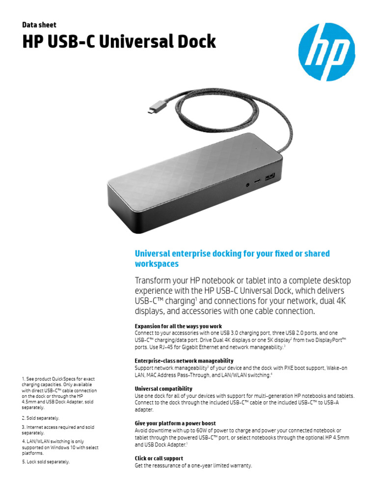 HP USB-C Universal Dock | PDF | Usb | Laptop