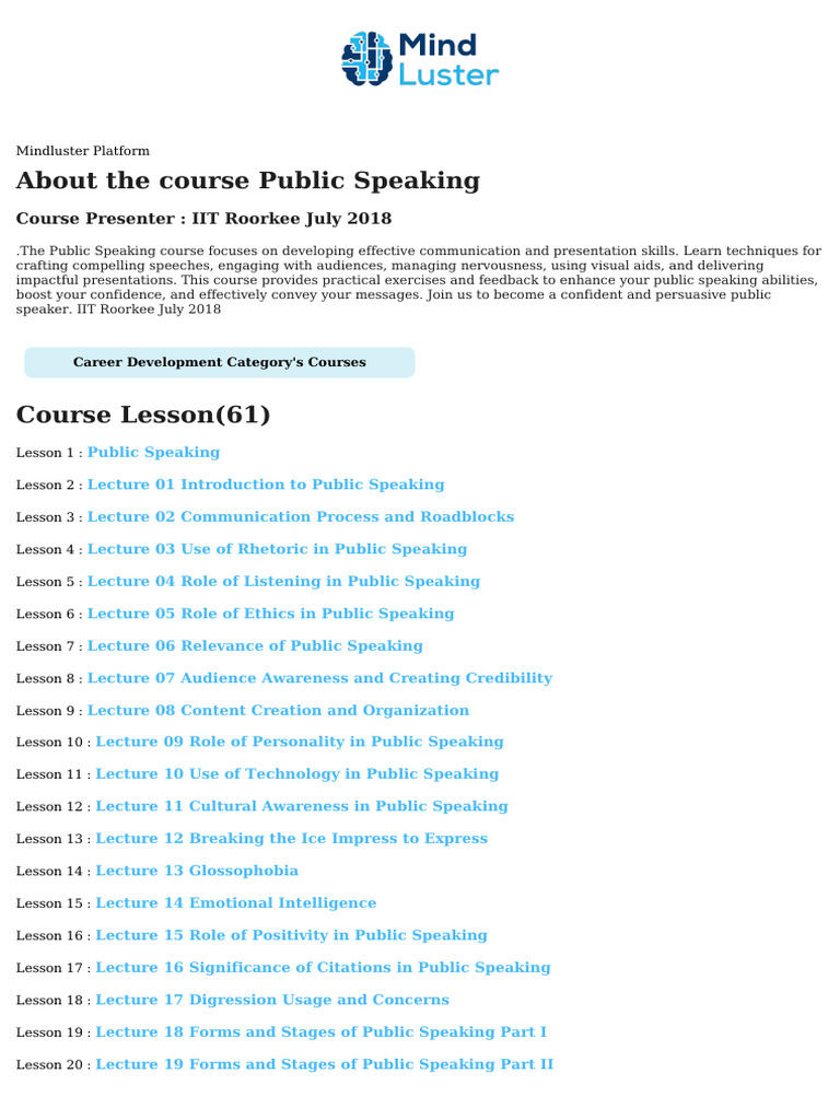 Public Speaking Course Content | PDF | Public Speaking | Lecture