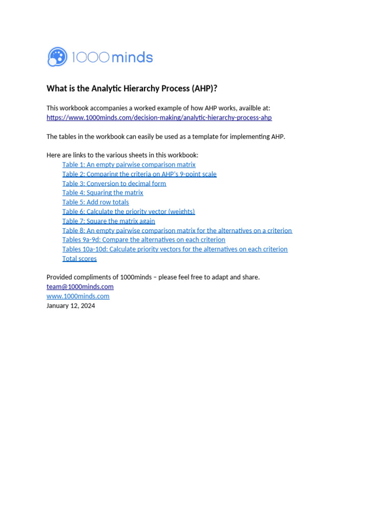 1000minds Ahp Example Tables | PDF | Matrix (Mathematics ...