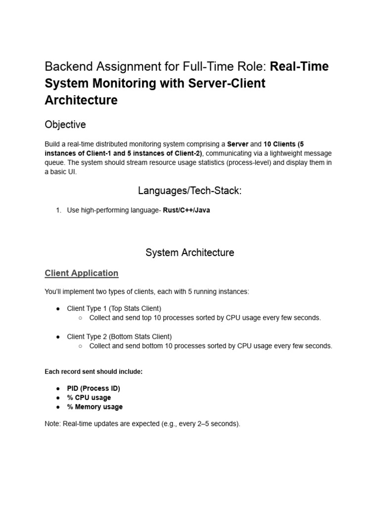 Backend Engineer Assignment - Client-Server App | PDF