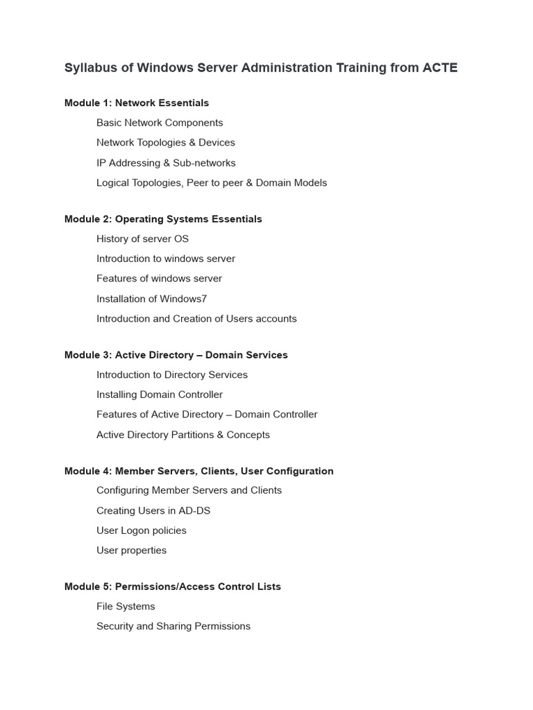 Windows Server Admin Course Syllabus | PDF | Active Directory | Group ...