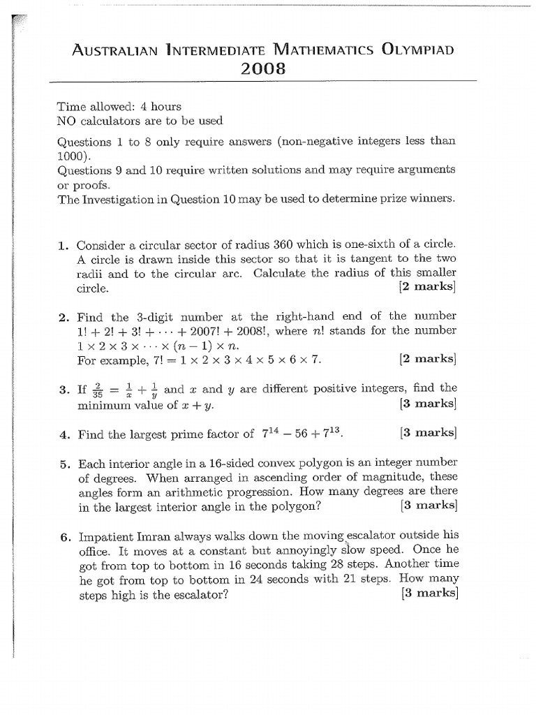 2008 AIMO Paper Solutions | PDF