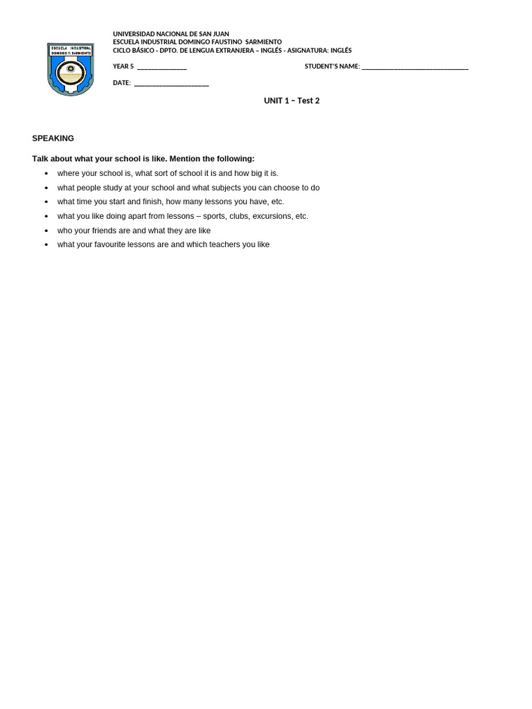 Year 5 English Speaking Test Guide | PDF