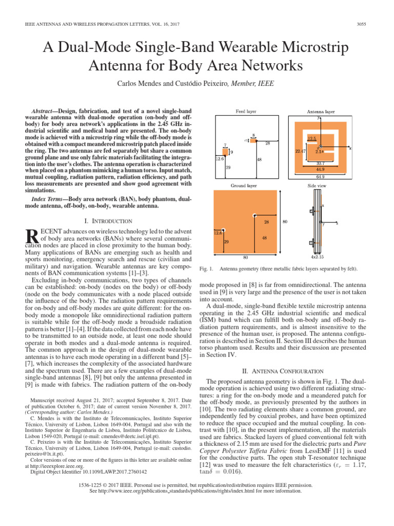 Wearable Dual-Mode Microstrip Antenna | PDF | Antenna (Radio) | Electronics