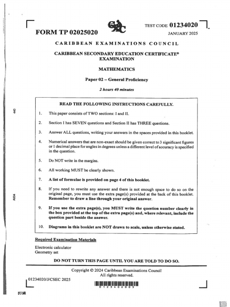 Mathematics January 2025 Paper 02 | PDF