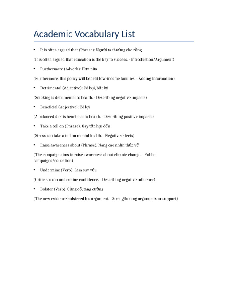 Academic Vocabulary List | PDF