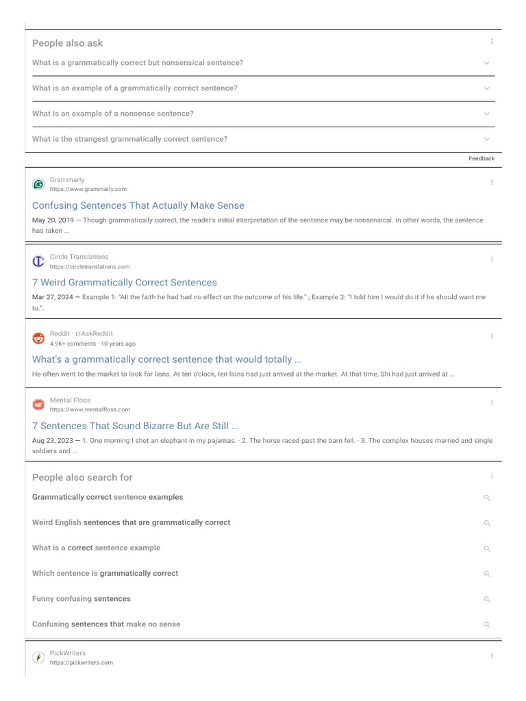 Examples of the Sentences That Are Grammatically Correct but Nonsense ...