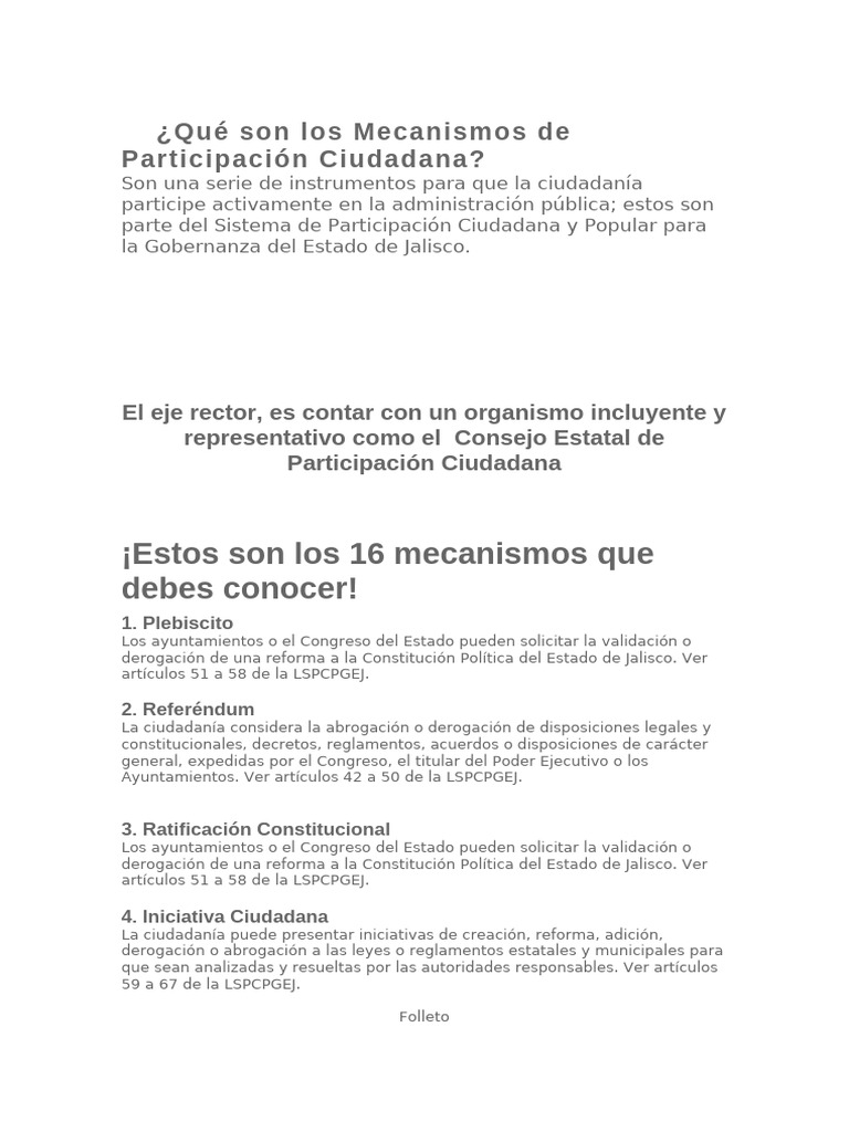 Qué Son Los Mecanismos de Participación Ciudadana | PDF | Participación ...