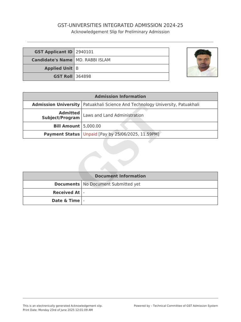 Acknowledgement Slip 364898 | PDF