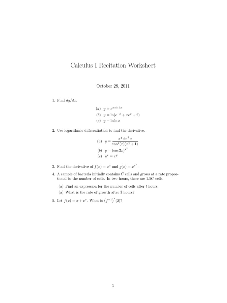 Calculus I Derivative Practice Worksheet | PDF | Teaching Methods ...