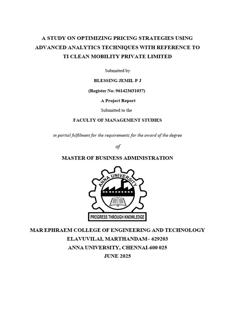Blessing Mba Project | PDF | Pricing | Analytics