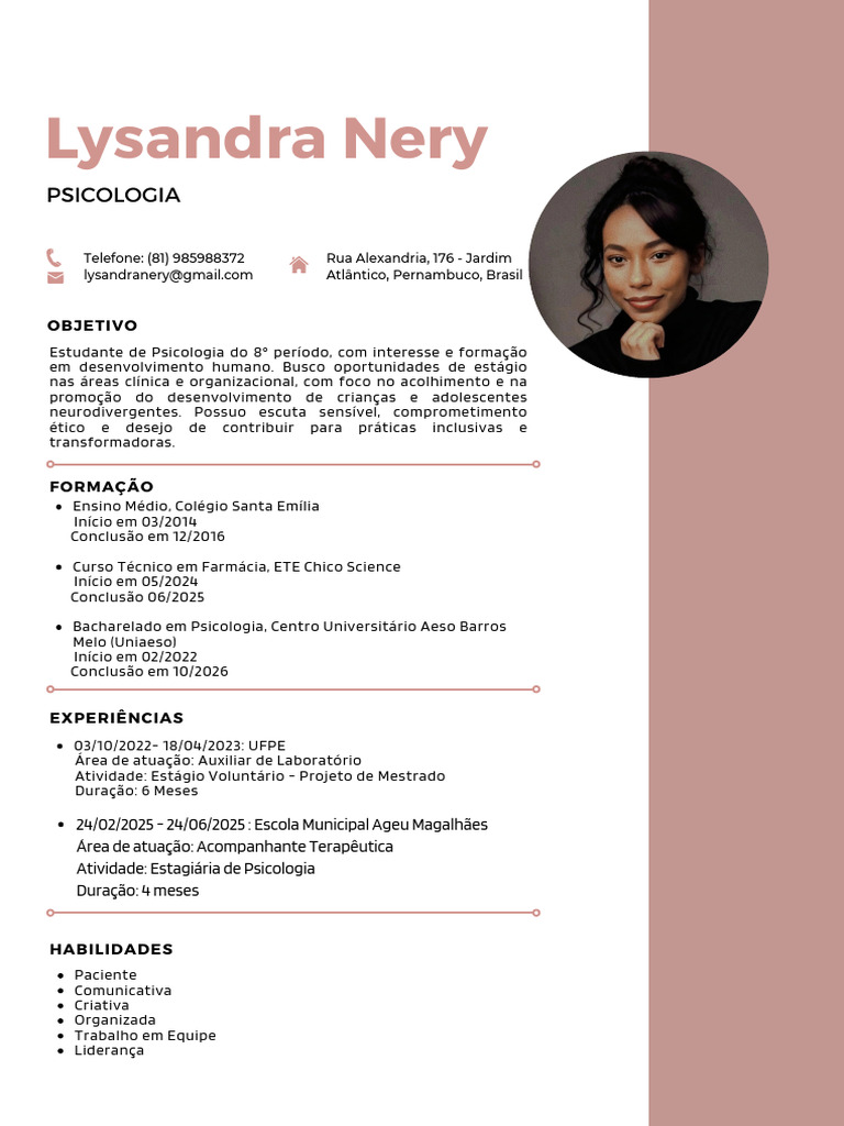 Currículo Lysandra Nery - Psicologia | PDF