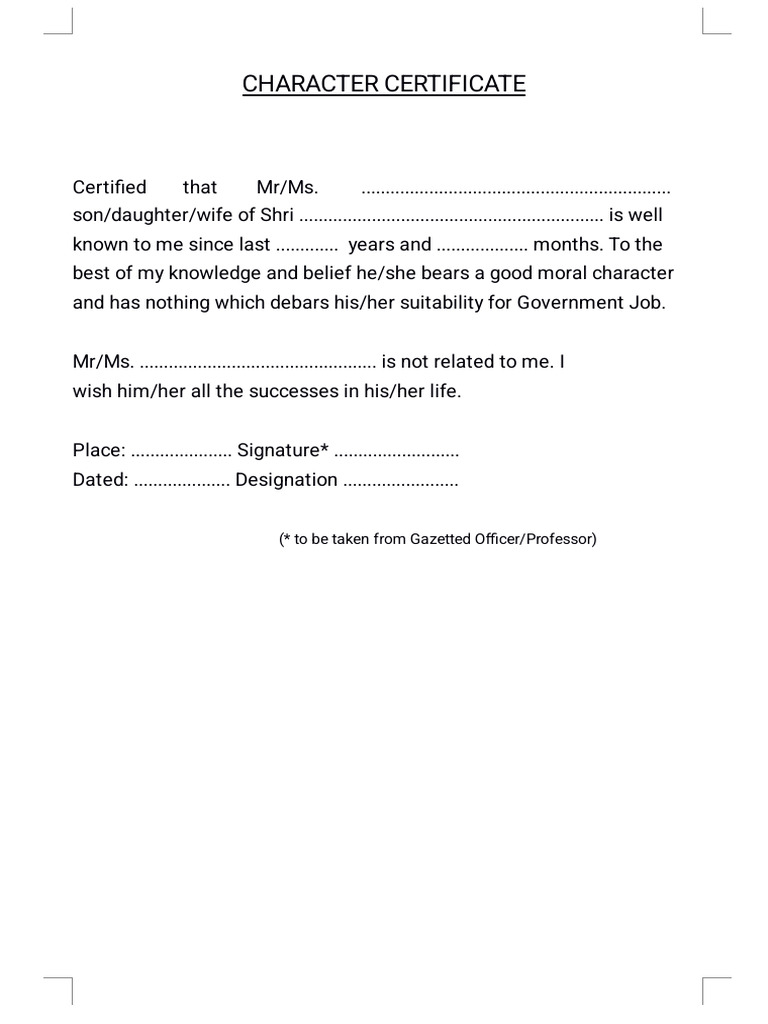 Character Certificate Template | PDF