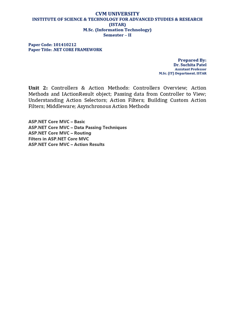 Unit-2 Net Core Framework | PDF | Model–View–Controller | Parameter (Computer Programming)