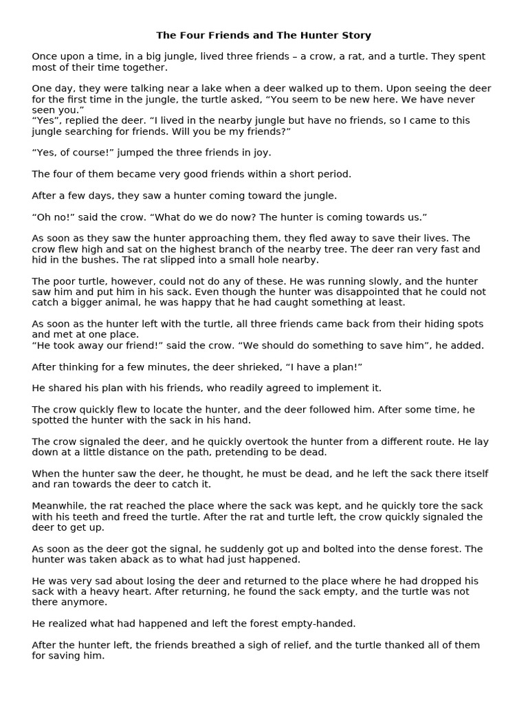 The Four Friends and The Hunter Story | PDF