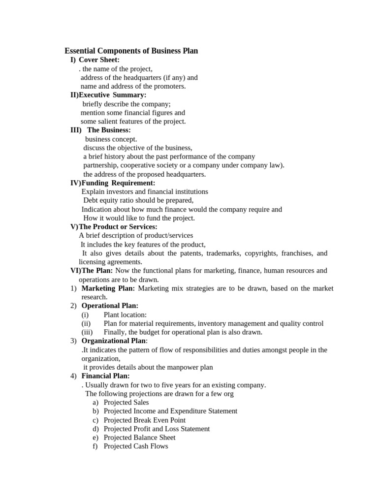 Essential Components of Business Plan | PDF | Investing | Financial ...