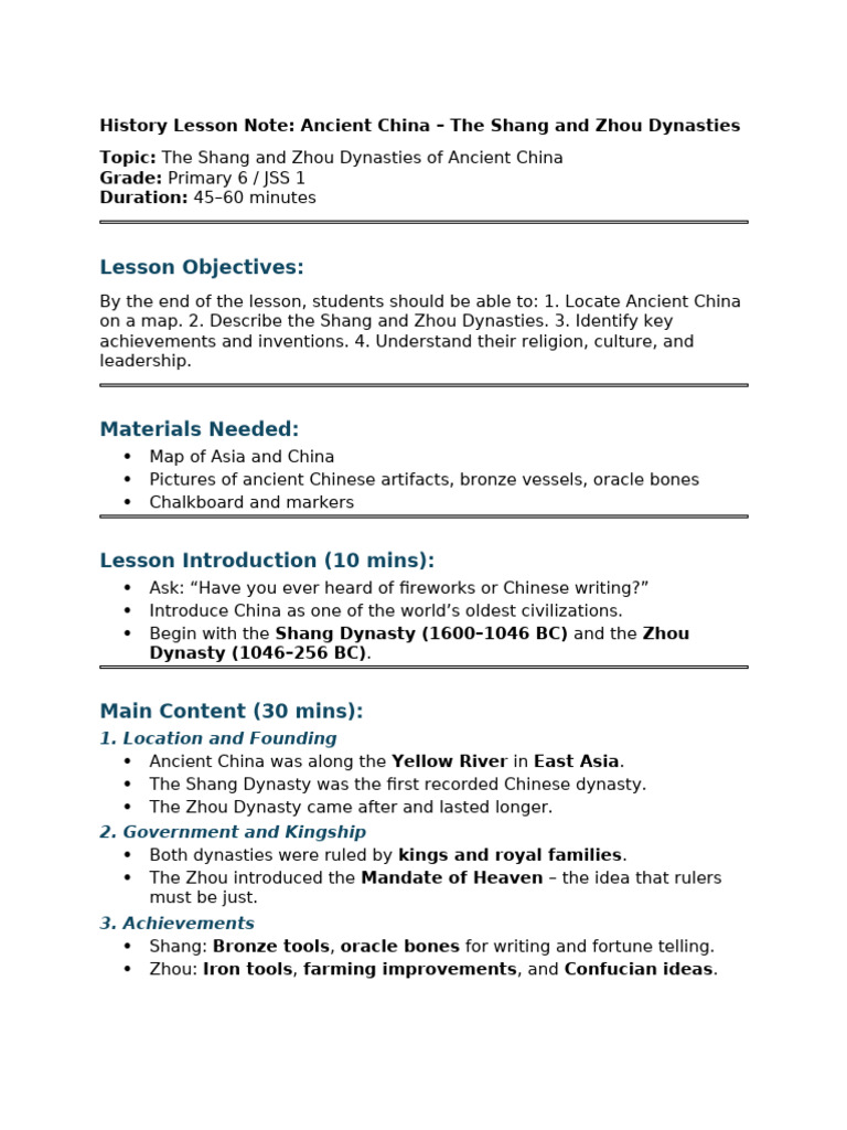 Achievements of Shang and Zhou Dynasties | PDF