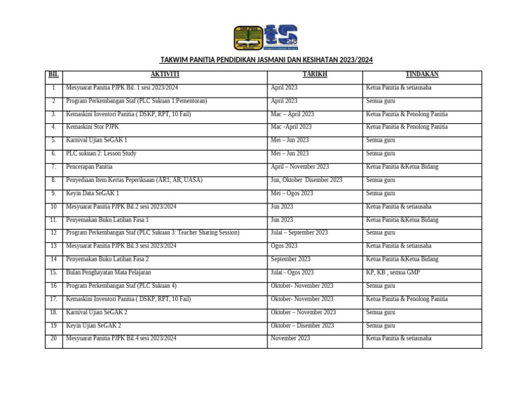 TAKWIM PANITIA 2023 | PDF