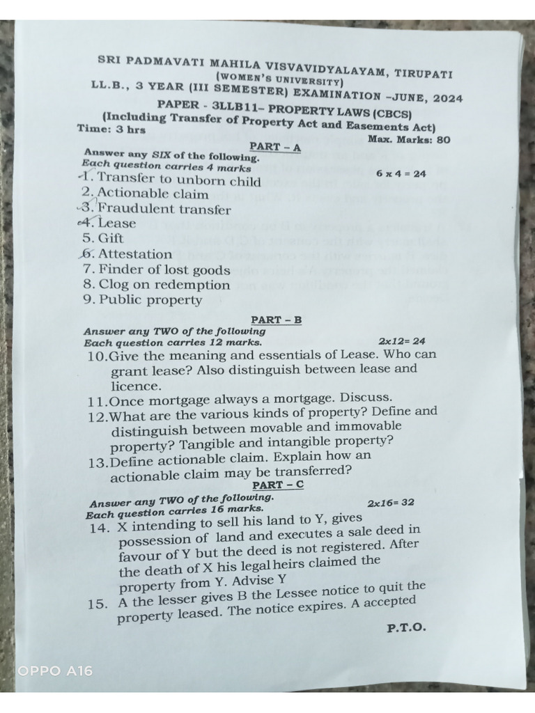 Third Semester. Question Papers.. LLB 3YDC 2ND YEAR | PDF