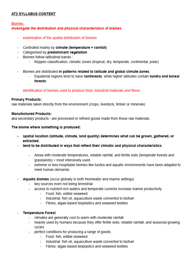 Geography: Year 9 Sustainable Biomes Syllabus Breakdown | PDF ...