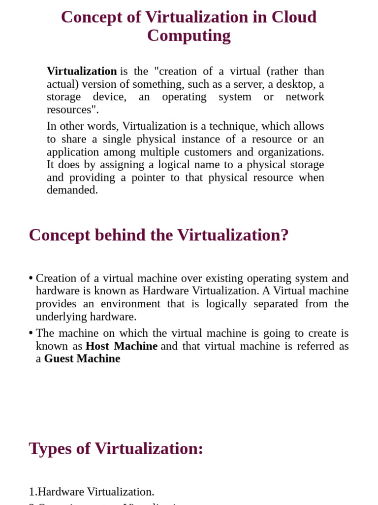 UnitVI Concept of Virtualization in Cloud Computing | PDF | Virtualization | Virtual Machine
