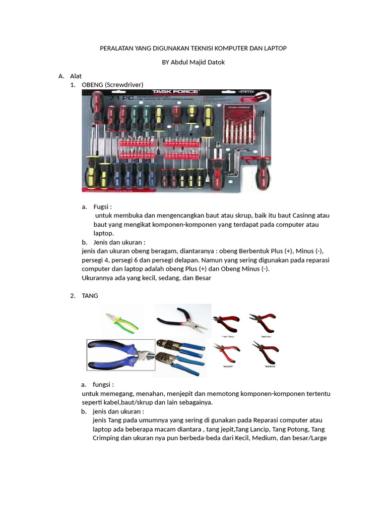 Alat dan Peralatan Teknisi Laptop | PDF