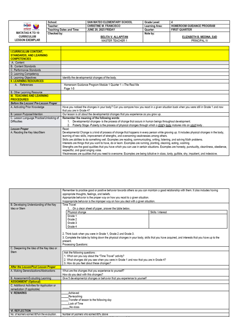 Grade 4 Homeroom Guidance Lesson Plan | PDF | Learning | Curriculum